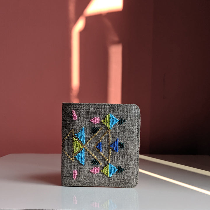 Modern Elegance: Grey Abstract Wallet with Beadwork – Desi Drama Queen
