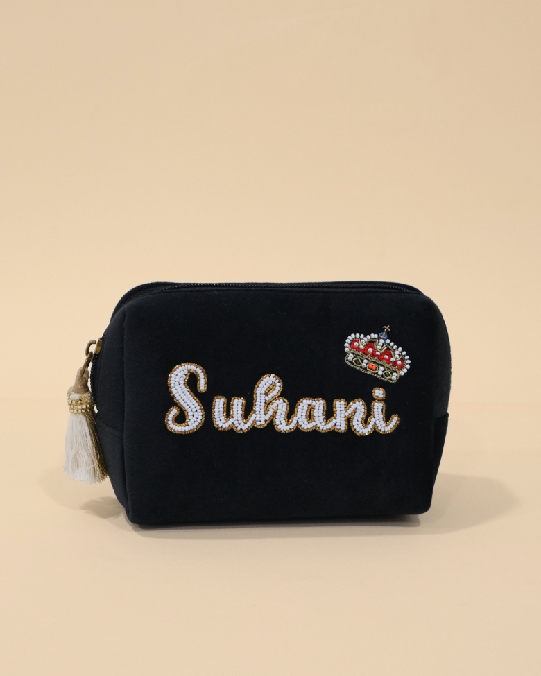 Personalized Namepouch - BLACK POUCH with crown motif – Desi Drama Queen