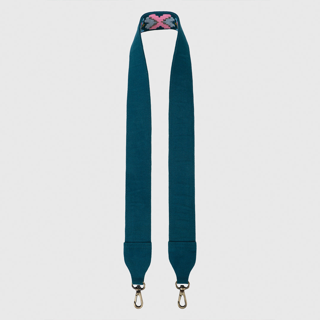SLING BAG BROWN WITH GEOPOP TEAL EMBROIDERED STRAP – Desi Drama Queen